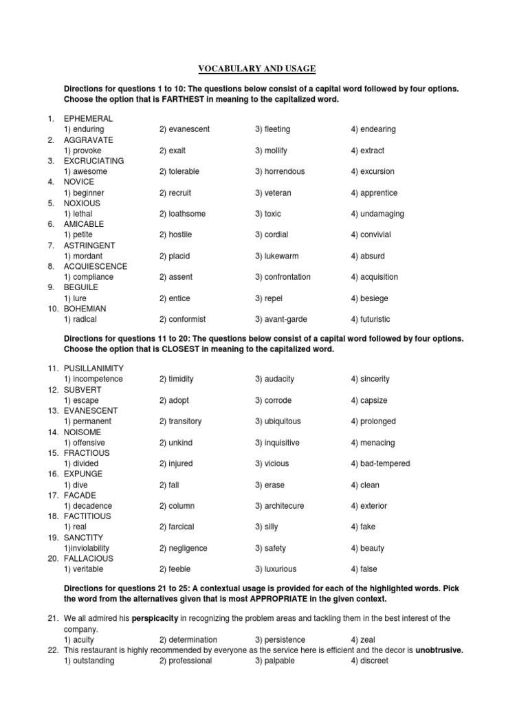 Vocabulary Sheet 1 | PDF