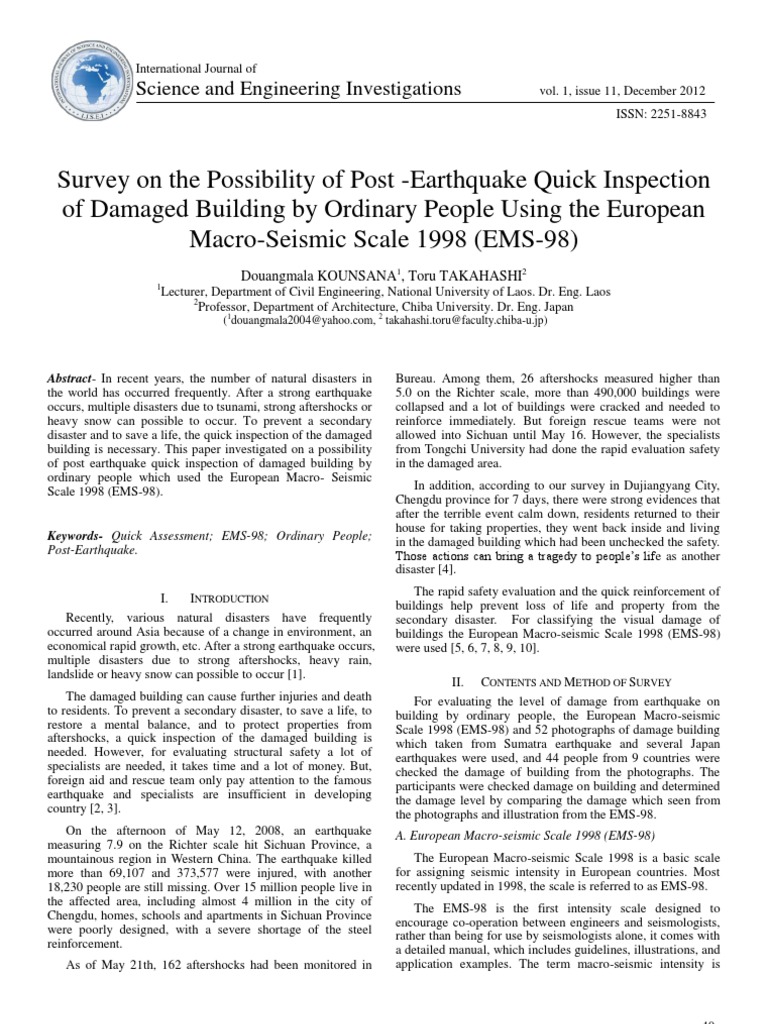 Survey On The Possibility of Post - Earthquake Quick Inspection of ...