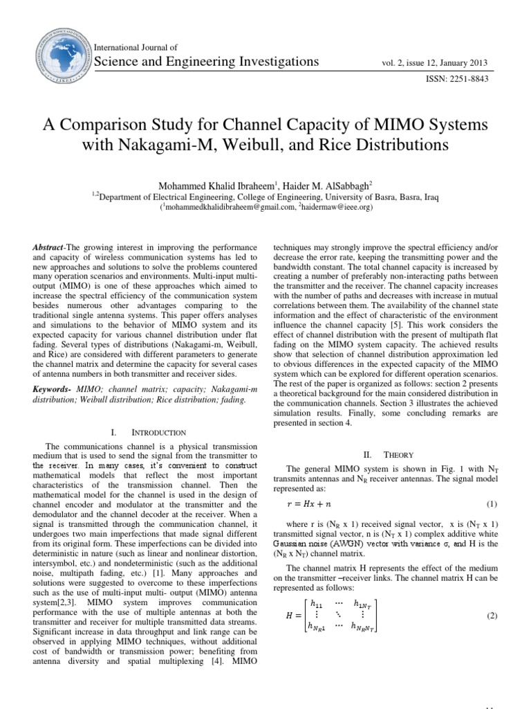 A Comparison Study For Channel Capacity of MIMO Systems With Nakagami-M ...