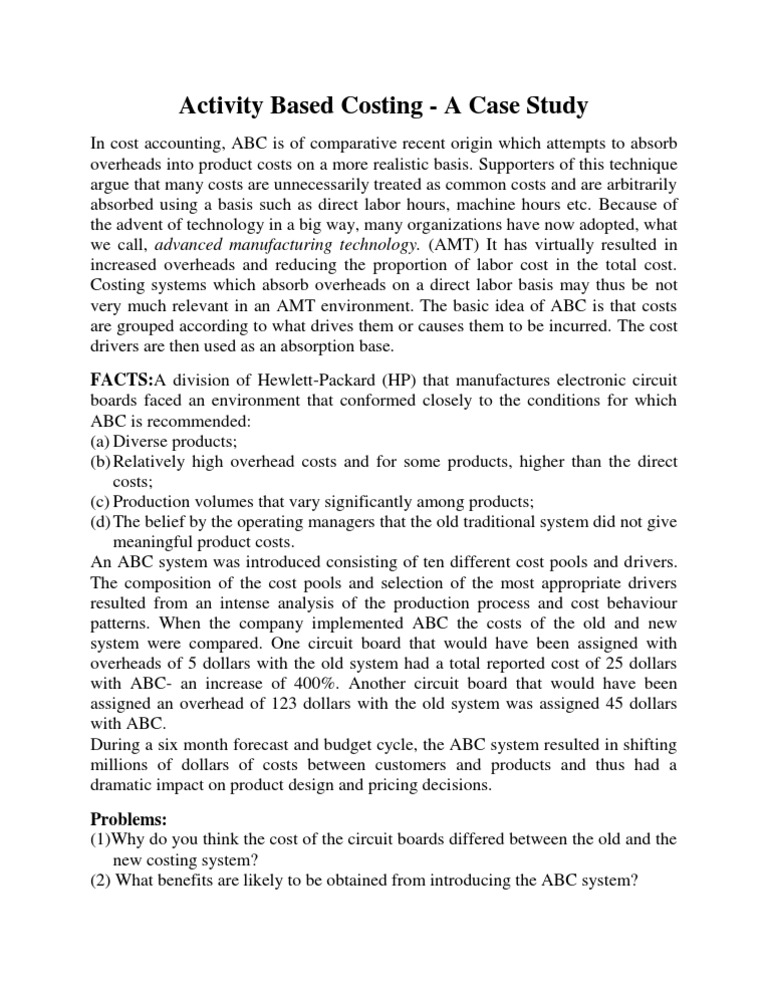 Activity Based Costing - A Case Study | PDF
