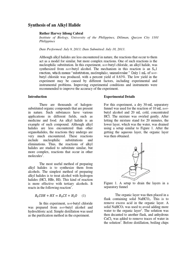 Synthesis of An Alkyl Halide | PDF | Chemical Reactions | Organic Chemistry