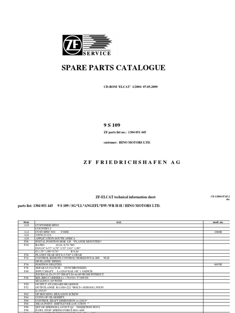 ZF Ecomid - 9S109 (1304 051 445) - Hino FM2P | PDF | Machines ...