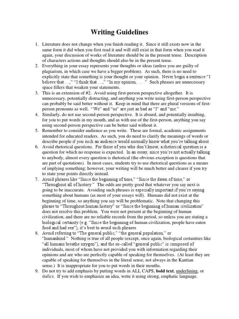 Writing Guidelines: Italics. If You Wish To Emphasize An Idea, Write It ...