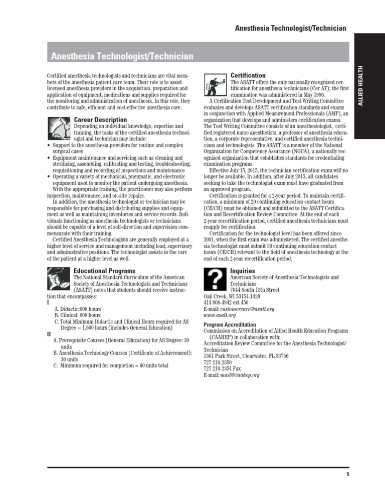 Anesthesia Technician Certification Overview | PDF | Professional ...
