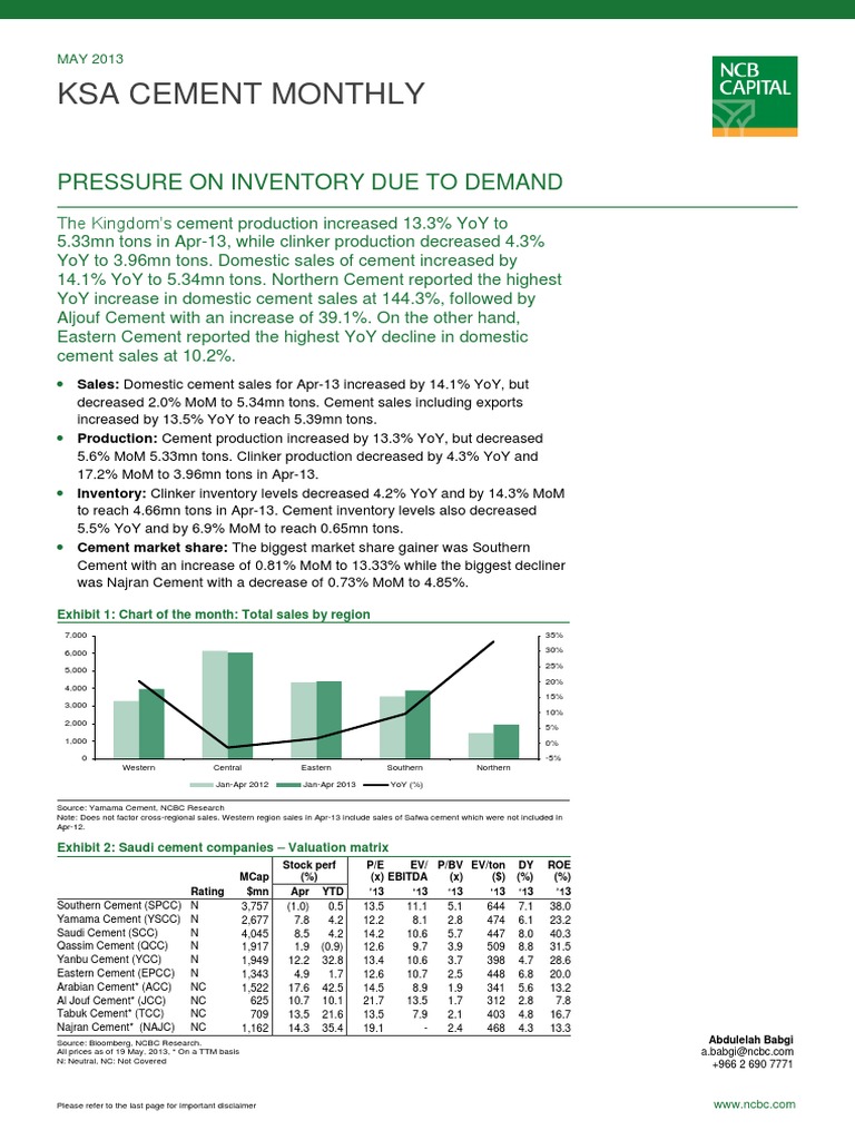 Ksa Cement Monthly Review - May 2013 | PDF | Saudi Arabia | Cement