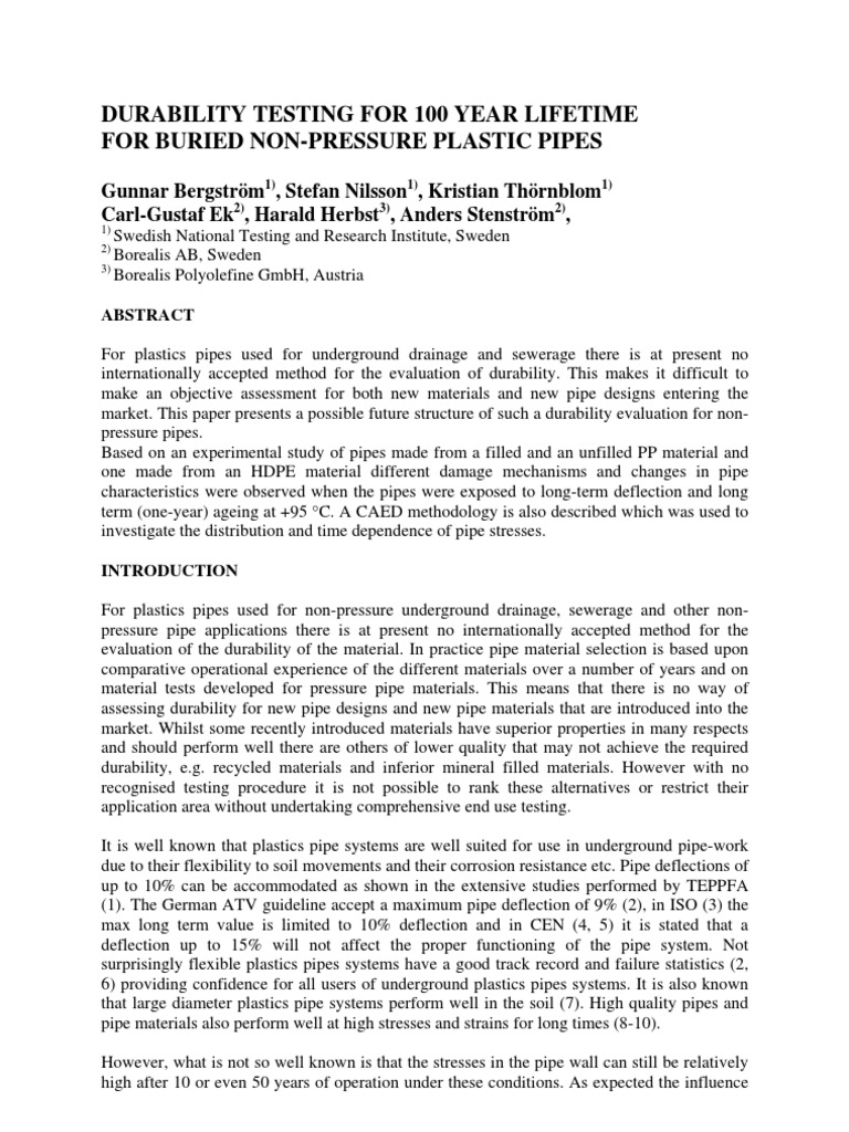Durability Testing of Plastic Pipes | PDF