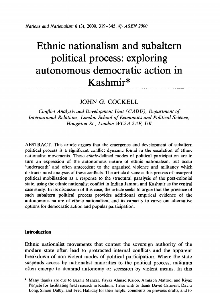 Ethnic Nationalism and Subaltern Political Process: Exploring ...