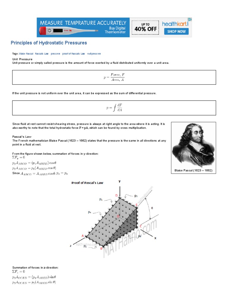 Principles Of Hydrostatic Pressures Advance Engineering Mathematics