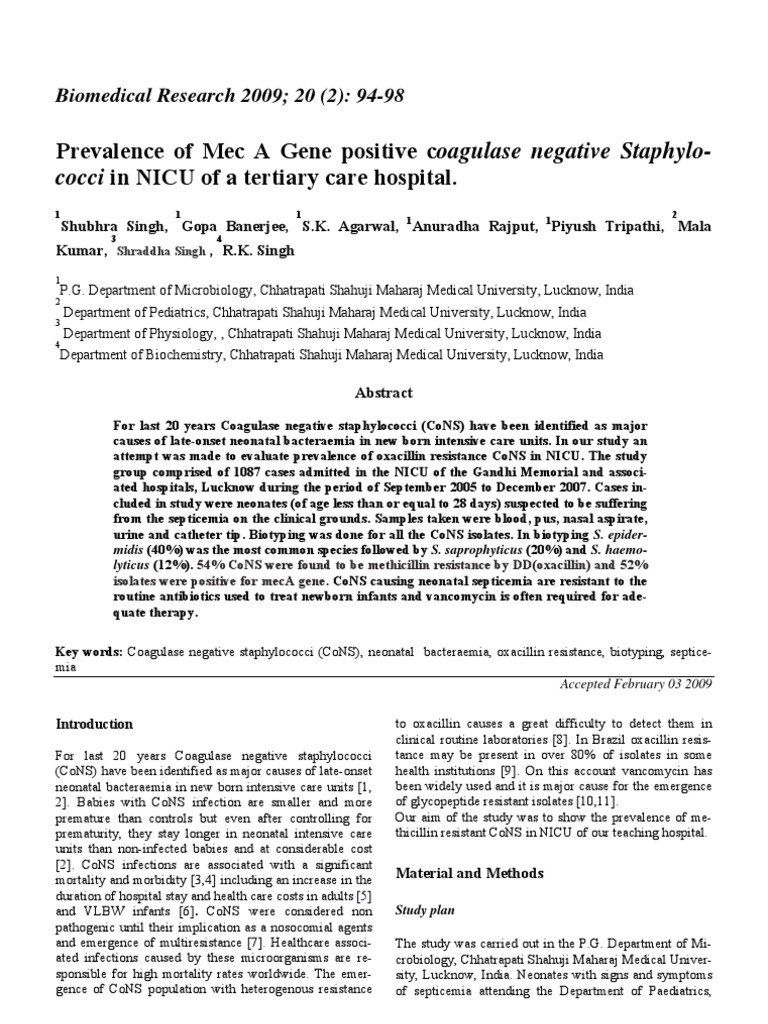Prevalence of Mec A Gene Positive Coagulase Negative Staphylo | Download Free PDF ...