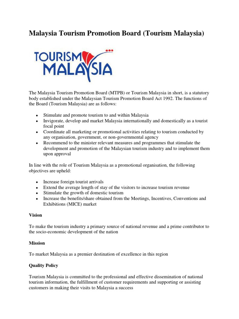 Malaysia Tourism Promotion Overview | PDF | Tourism | Malaysia