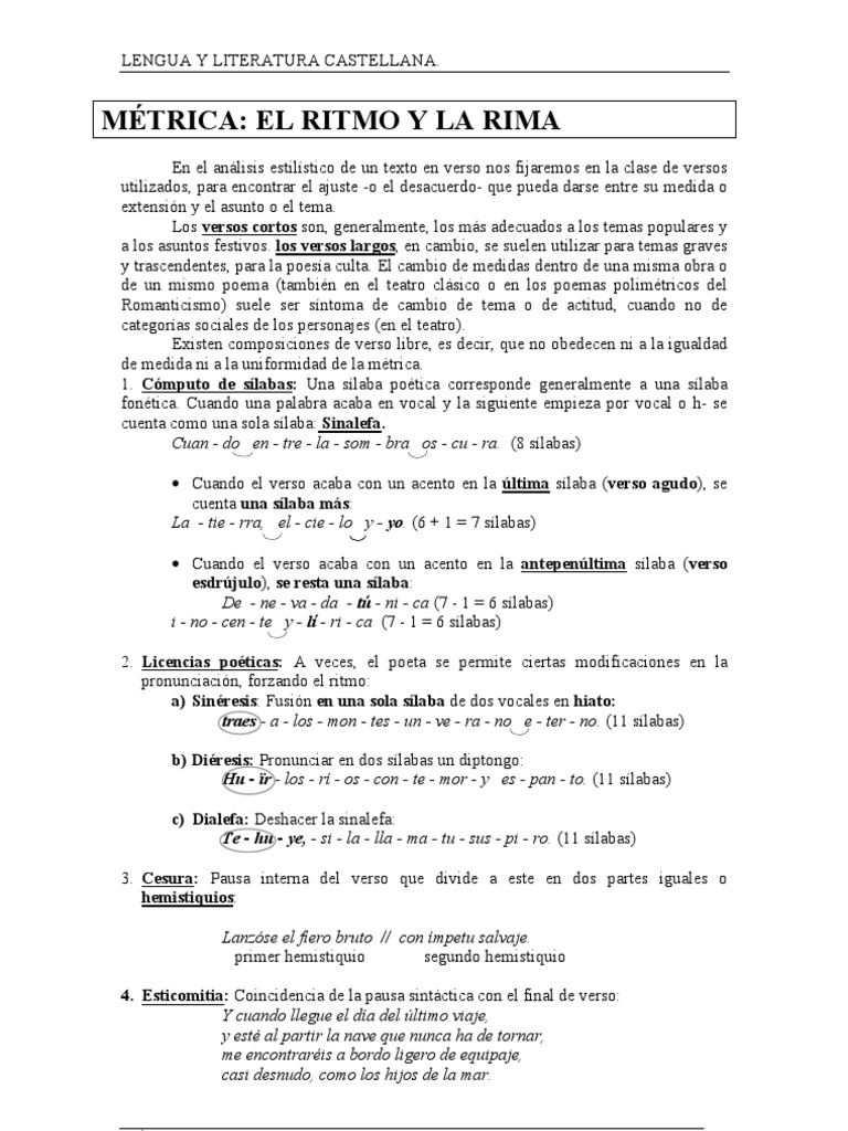Metrica Resumen | PDF | Metro (poesía) | Recursos poéticos