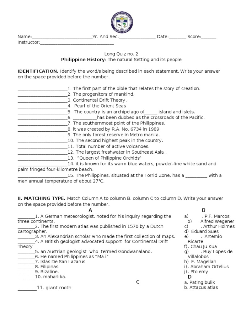 History Quiz 2 | PDF | Philippines | Geography