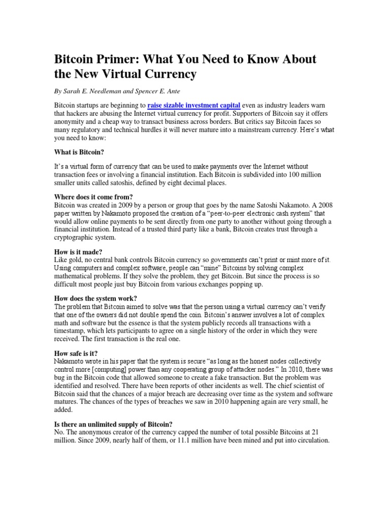 Bitcoin Primer: What You Need To Know About The New Virtual Currency ...