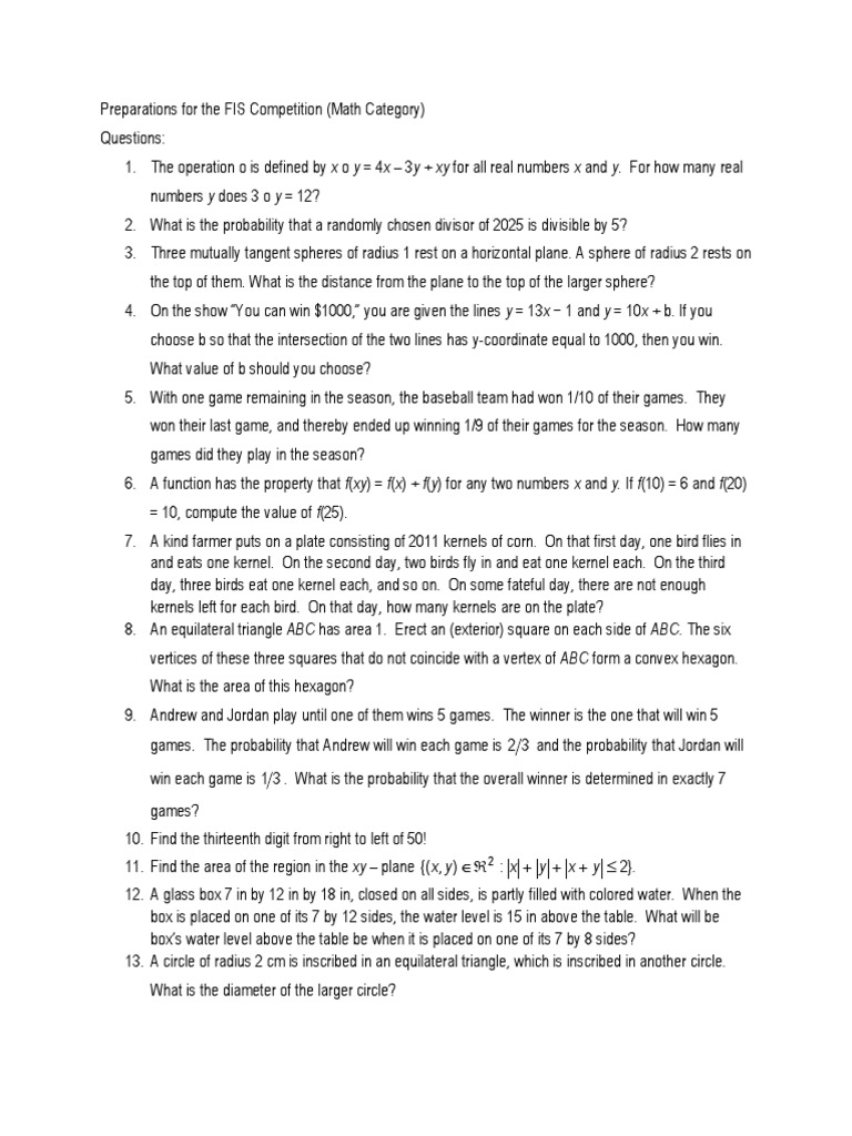 Math Contest Prep Questions | PDF | Circle | Classical Geometry
