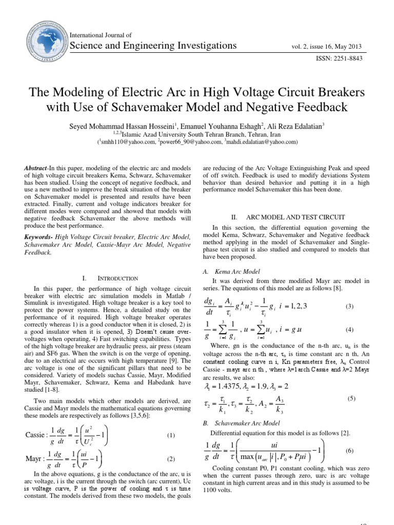 The Modeling of Electric Arc in High Voltage Circuit Breakers With Use ...