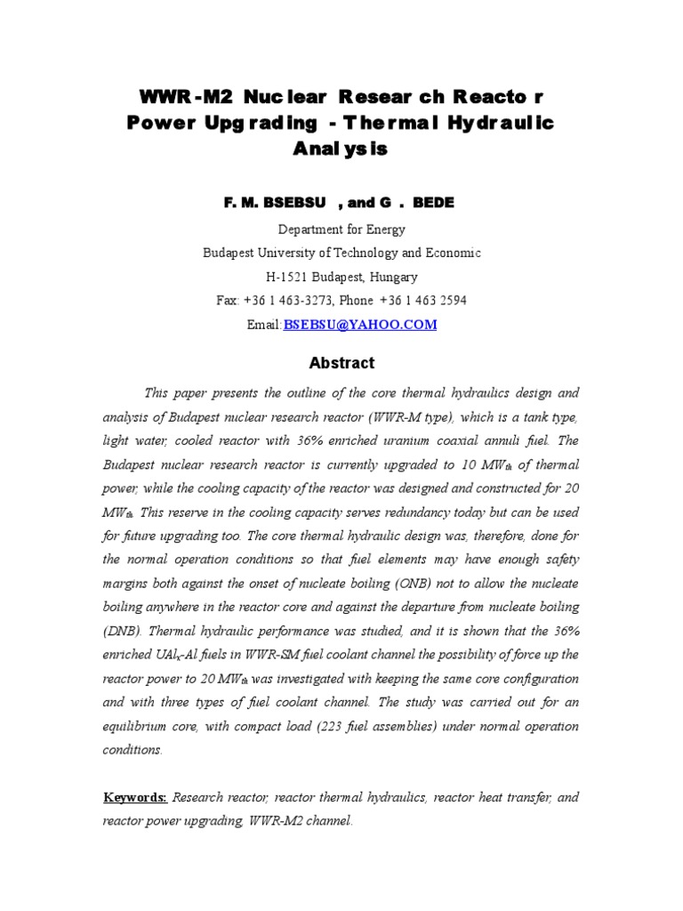 WWR-M2 Nuclear Research Reactor Power Upgrading - Thermal Hy | PDF ...