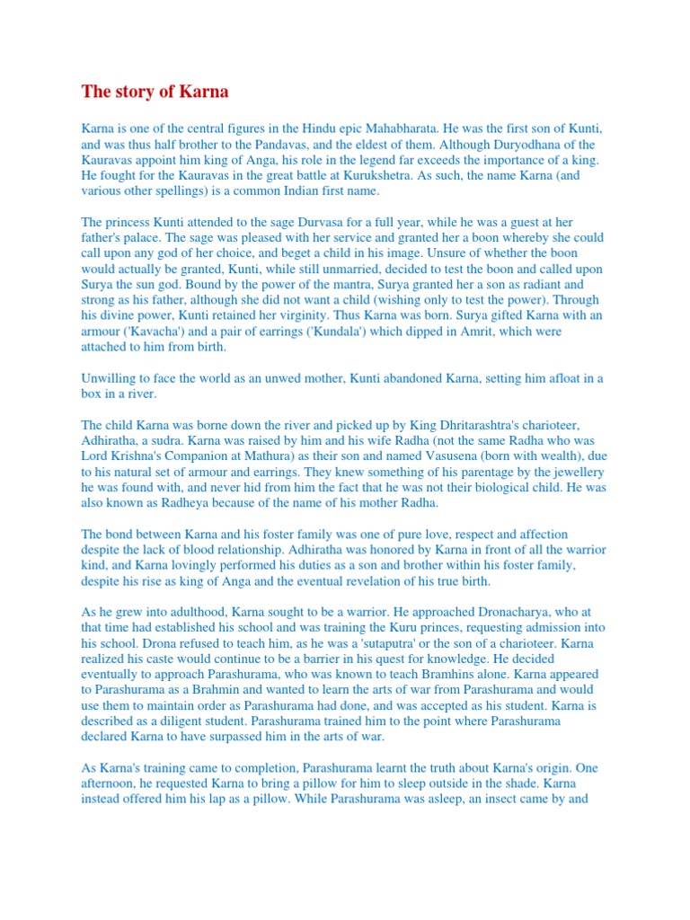 The Story of Karna | PDF | Mahabharata | Vaishnava Texts