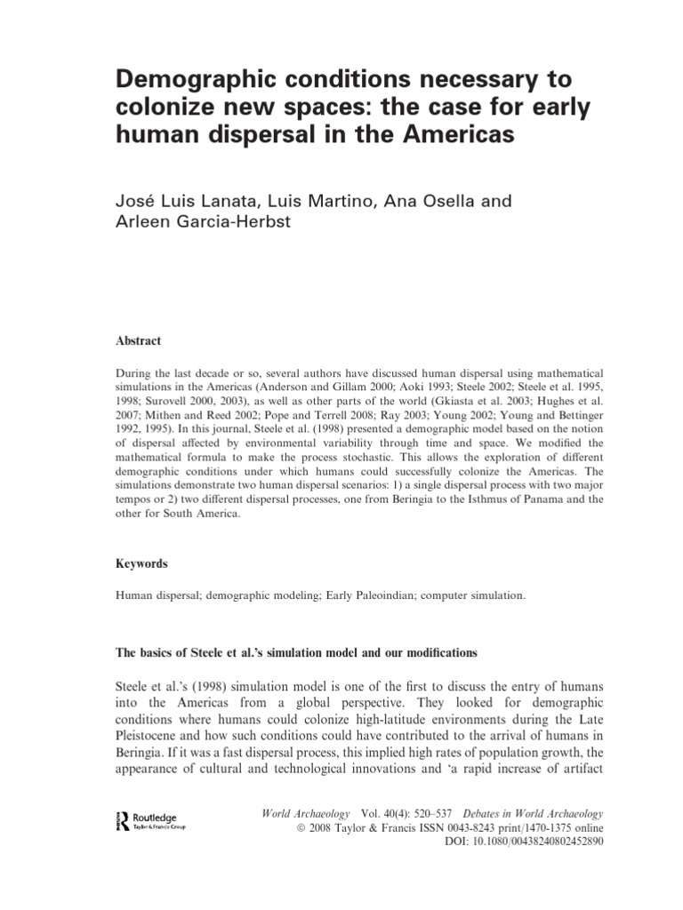Demographic Conditions Necessary To Colonize New Spaces: The Case For ...