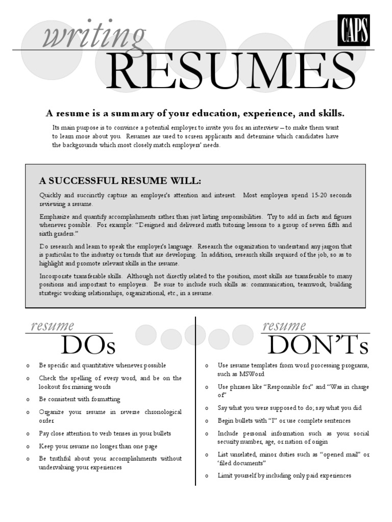 Resumes: Dos Don'Ts | PDF | Résumé | University Of Chicago