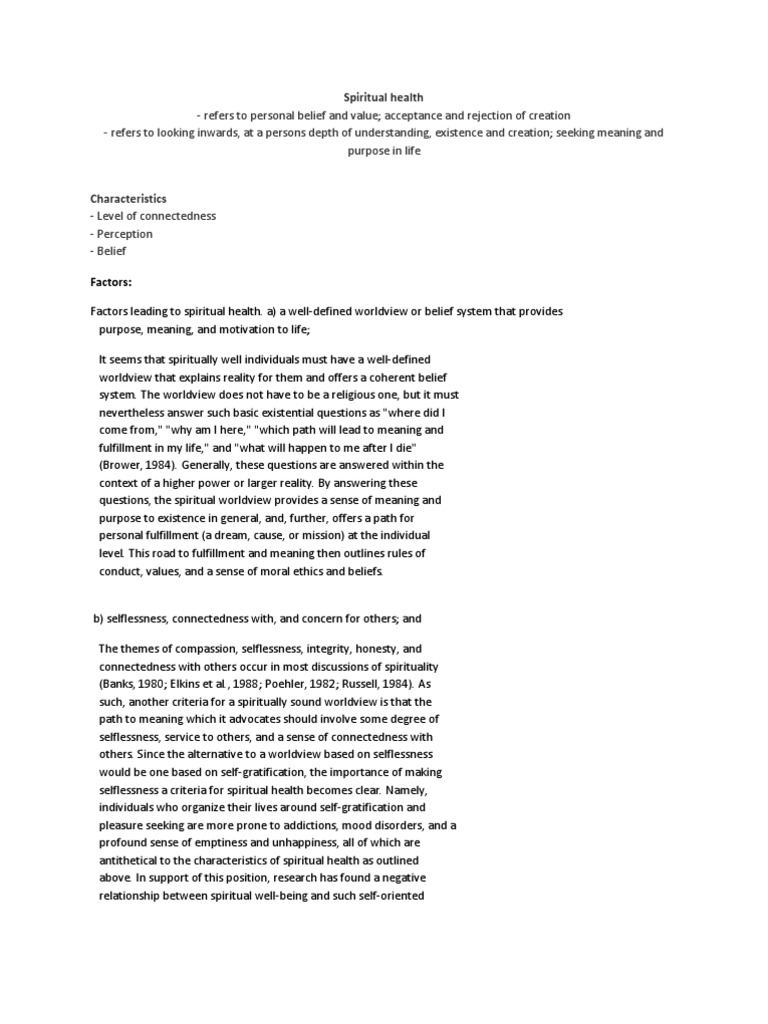 Spiritual Health: Factors | PDF | Spirituality | Meditation