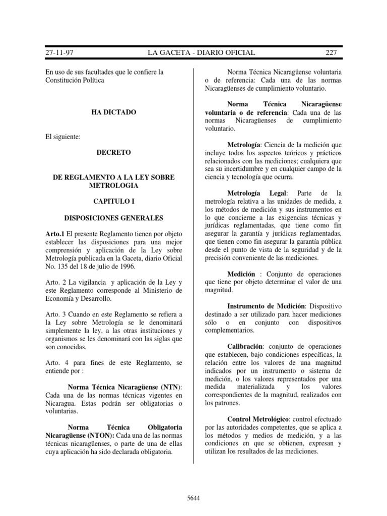 Reglamento A La Ley 225 Sobre Metrología | PDF | Metrología | Medición