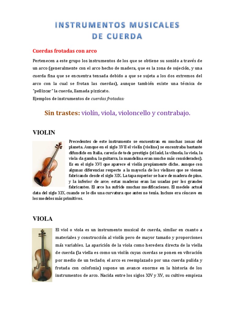 Instrumentos Musicales de Cuerda | PDF | Guitarras | Violín