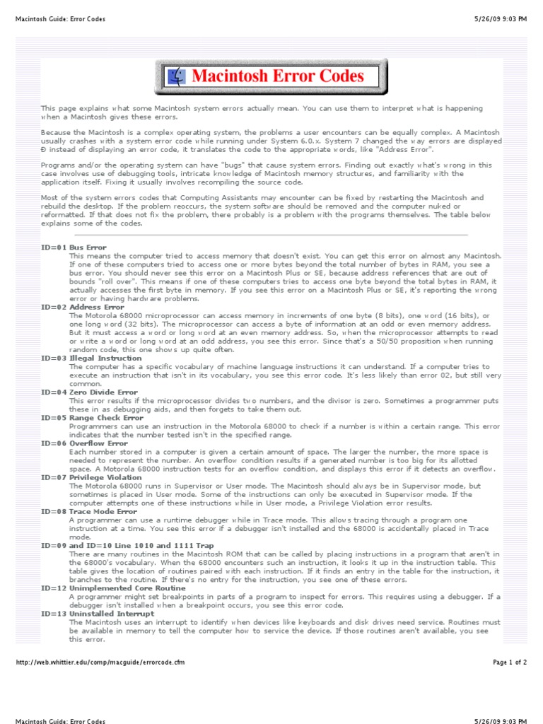 Classic Macintosh Guide - Error Codes | PDF | Computer Program ...