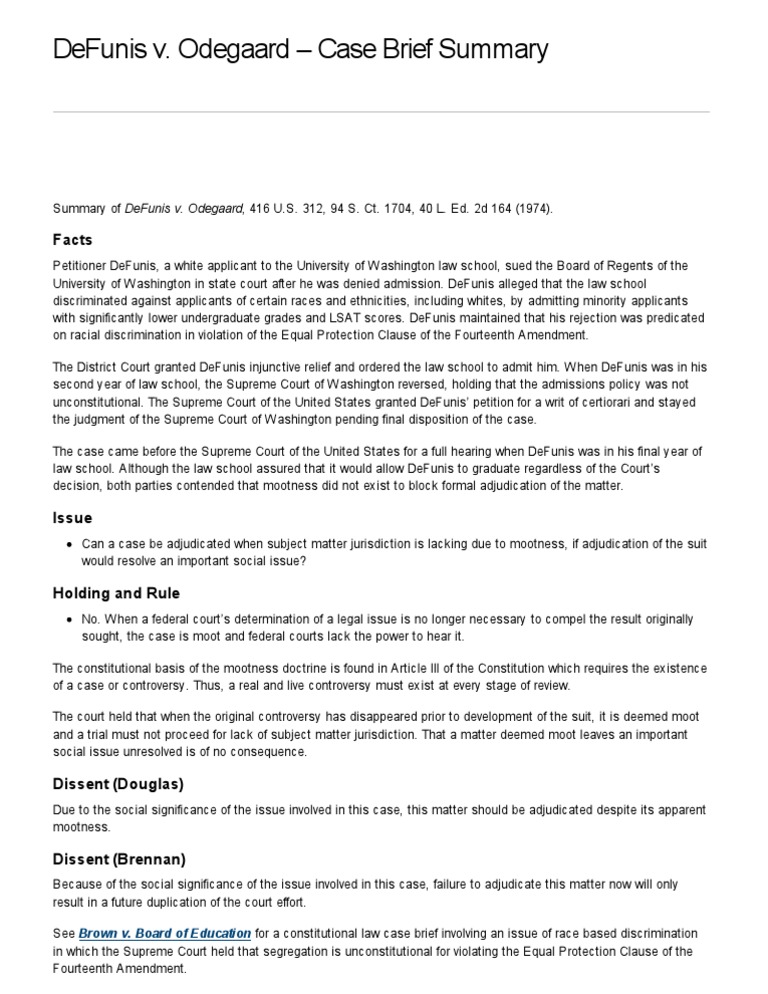 DeFunis V Odegaard | PDF | Mootness | Supreme Court Of The United States