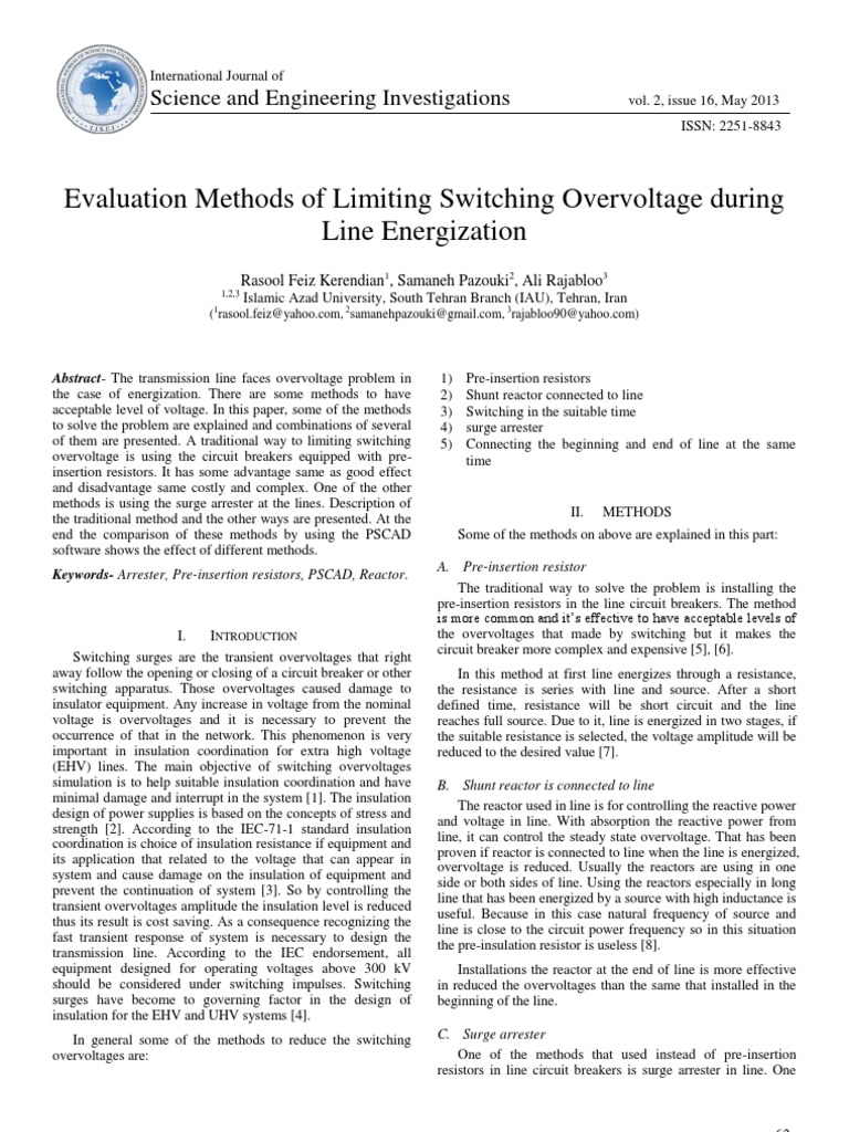 Limiting Switching Overvoltage Methods | PDF | Resistor | Insulator (Electricity)