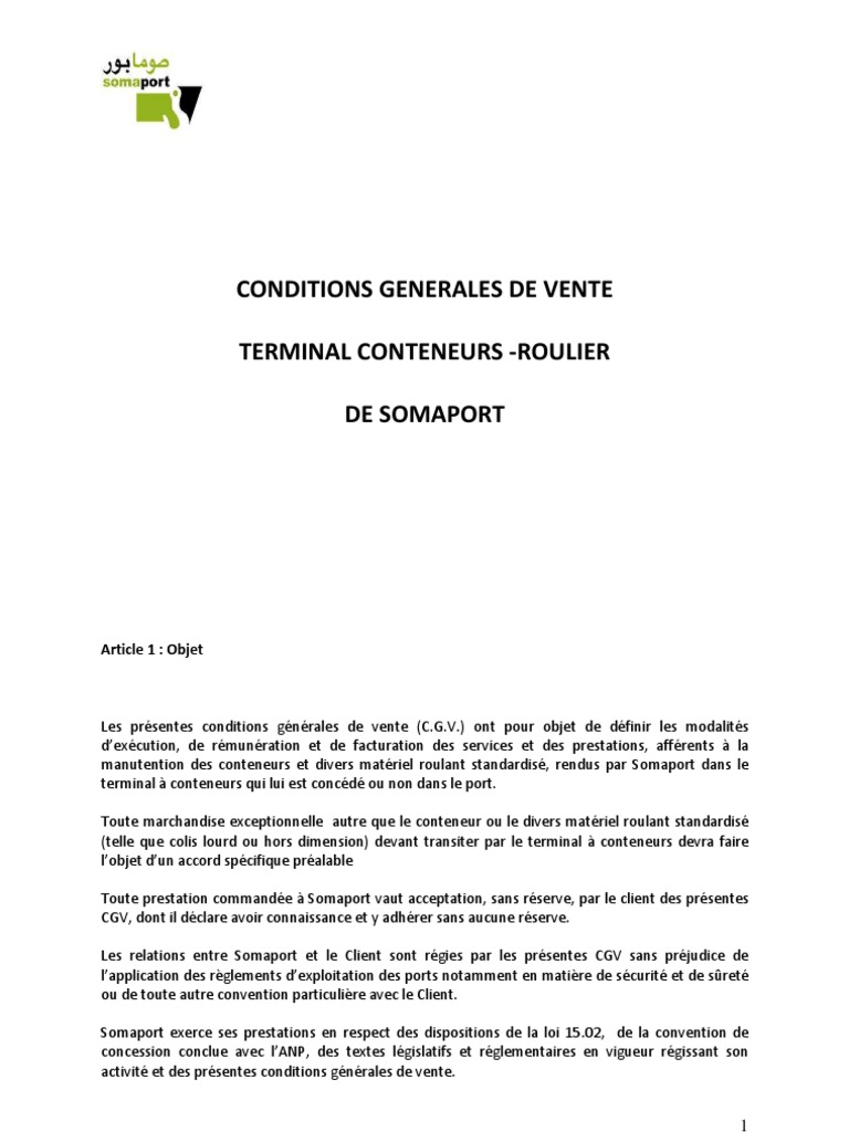 CGV Somaport Terminal Conteneurs 2012 | PDF | Facture | Sodles