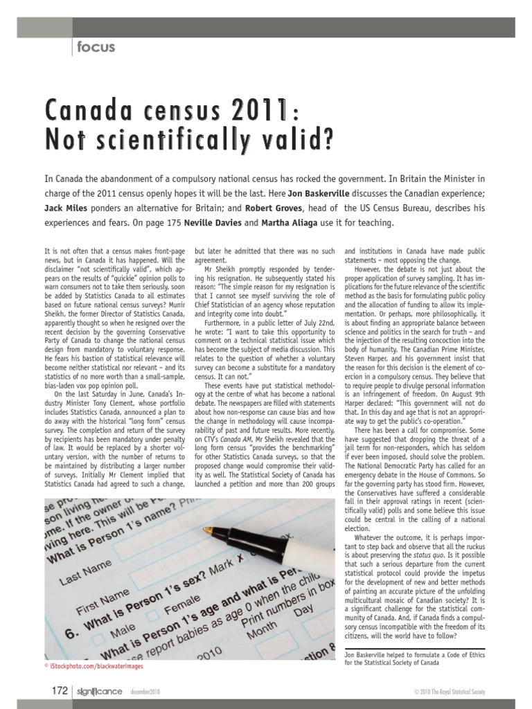 Canada Census 2011: Not Scientifically Valid?: December2010 © 2010 The ...