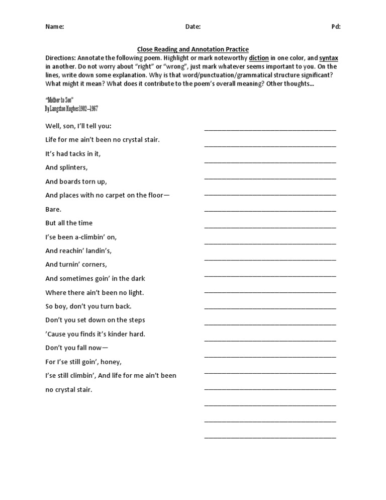 Close Reading and Annotation Practice | PDF