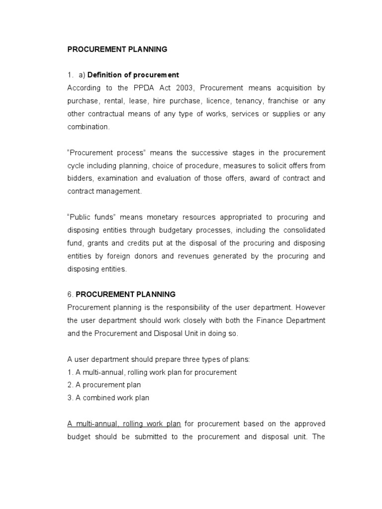 Procurement Planning Guide | PDF | Procurement | Budget
