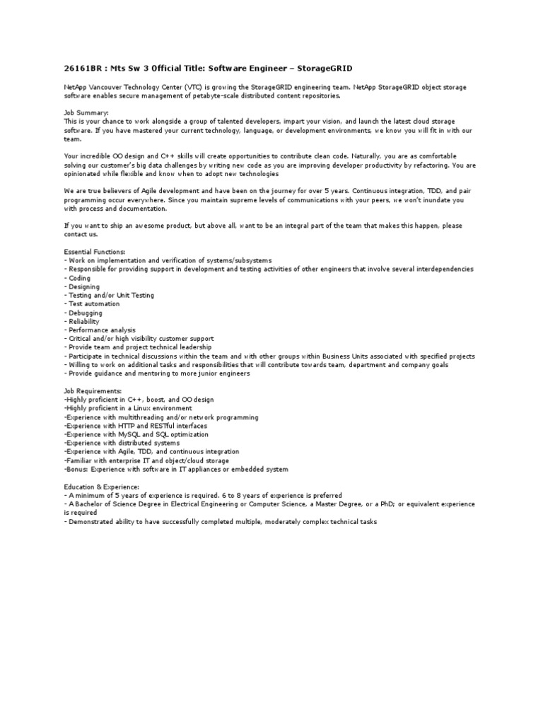 26161BR - Mts Software Engineer 3 | PDF | Agile Software Development ...