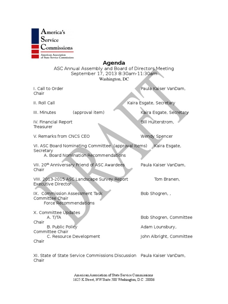 ASC Annual Board Meeting Agenda - Sept. 17 | PDF