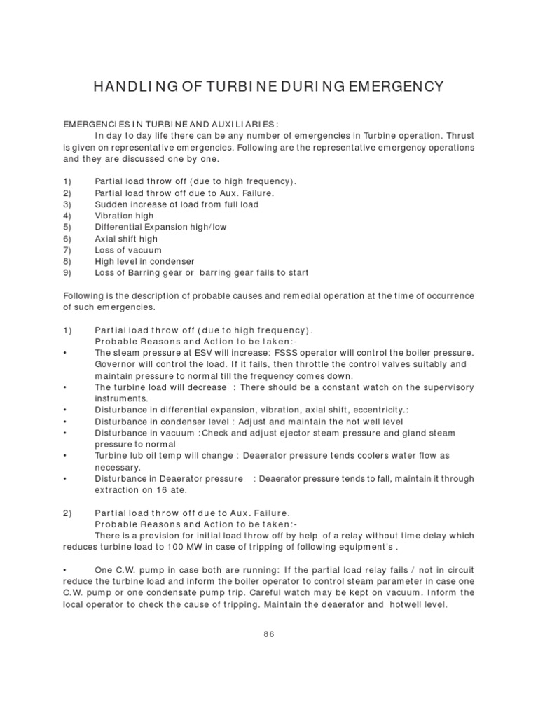 Handling Emergencies in a Turbine: Procedures for Addressing Partial ...