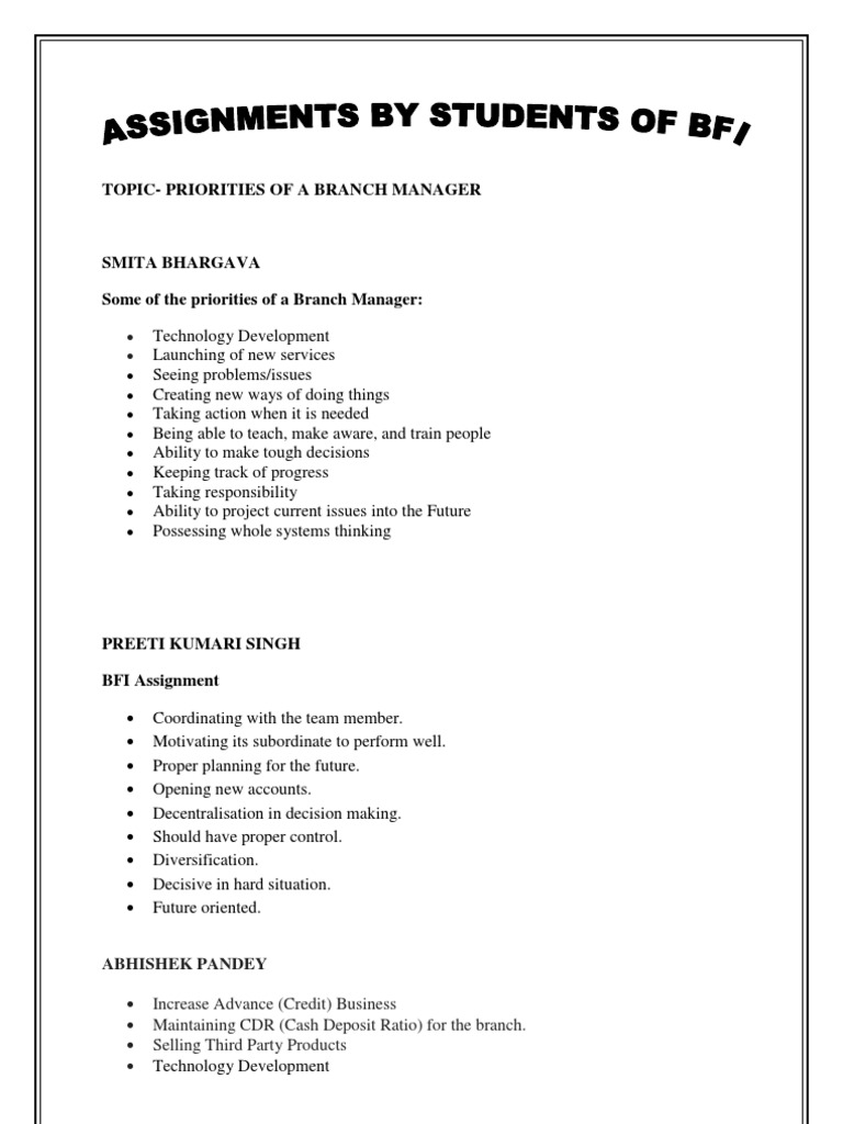 Priorities of A Branch Manager | PDF | Banks | Employment