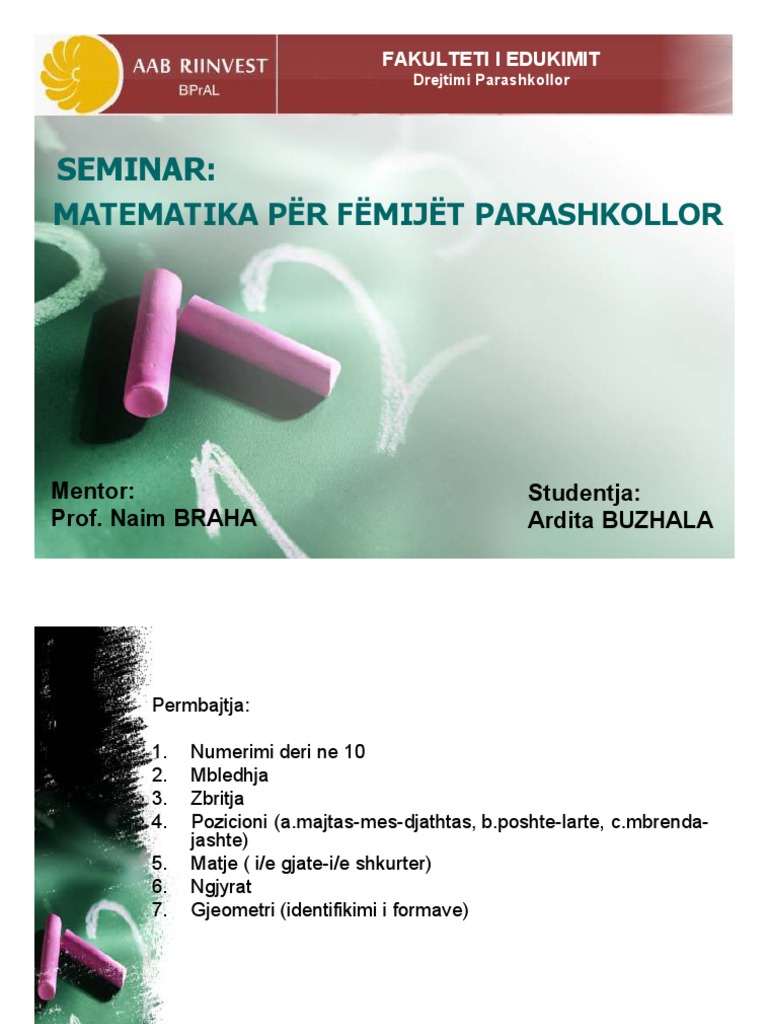 Seminar - Matematika Per Femijet Parashkollor | PDF