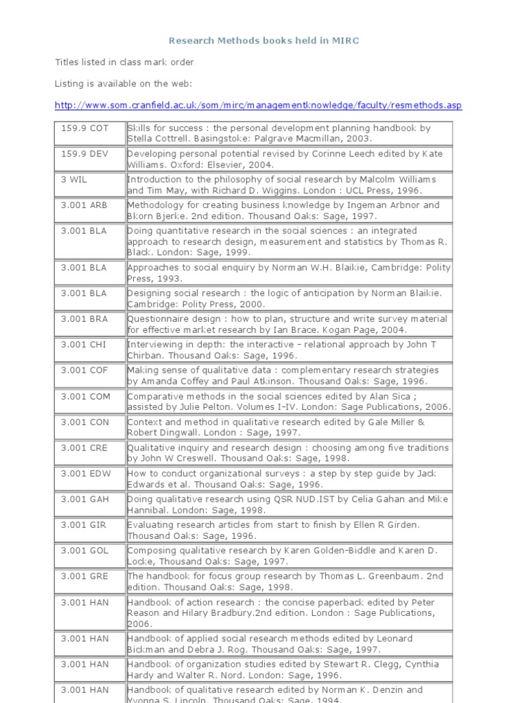 MIRC Research Methods Book List | PDF | Qualitative Research | Social ...