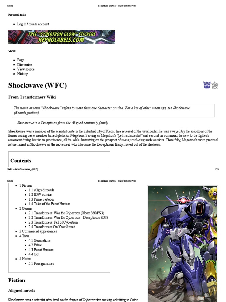 Shockwave (WFC) - Transformers Wiki | PDF