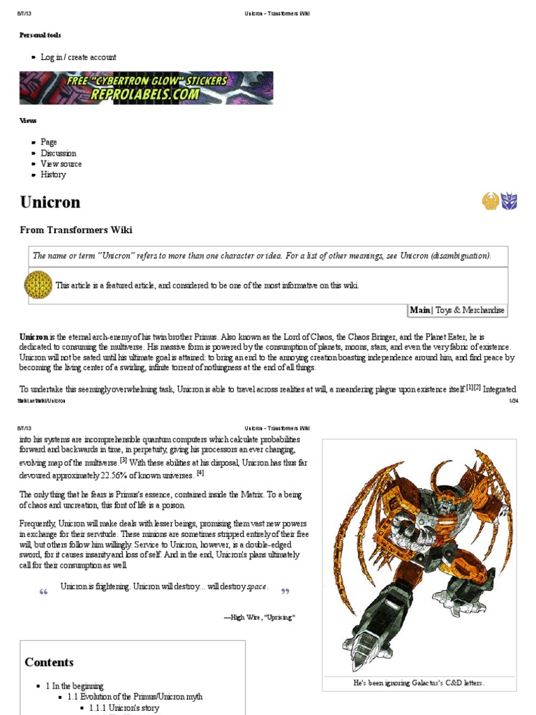 Unicron: The Chaos Bringer Explained | PDF | Fictional Species And ...