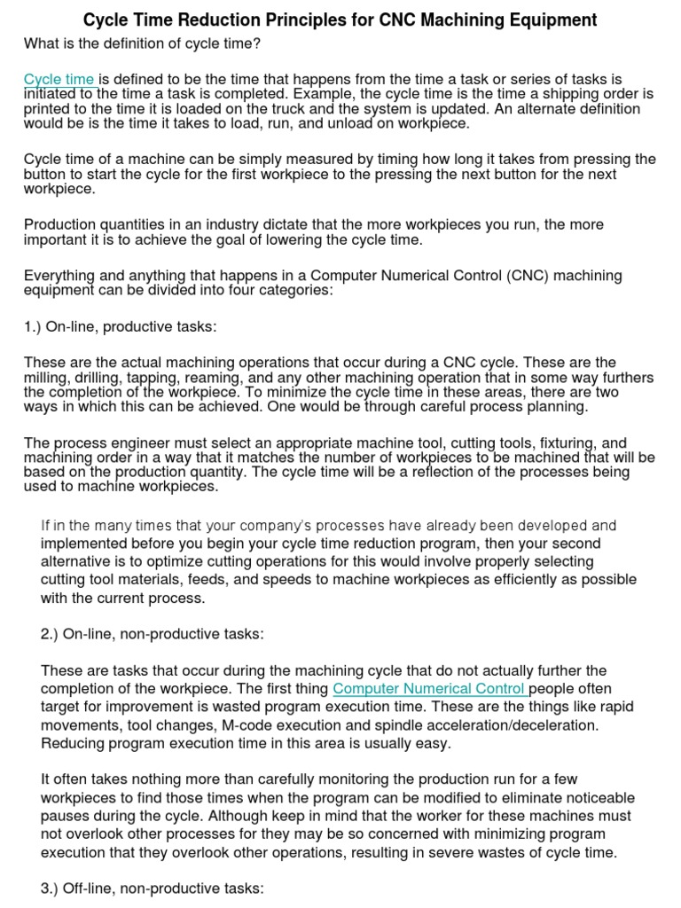 CNC Machining Cycle Time Optimization | PDF | Machining | Numerical Control