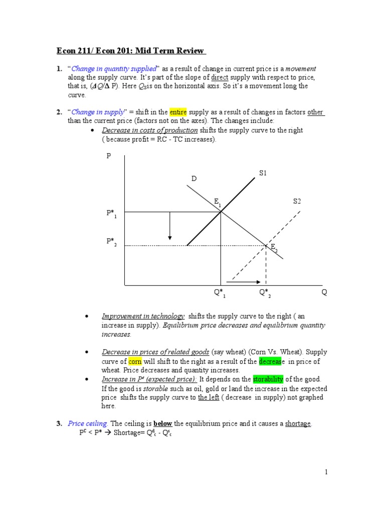 Econ 201 Mid Term Review | PDF | Demand | Supply (Economics)