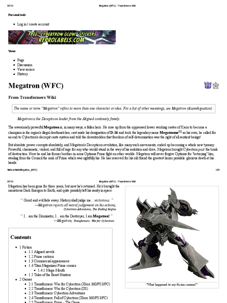 Megatron (WFC) - Transformers Wiki | PDF