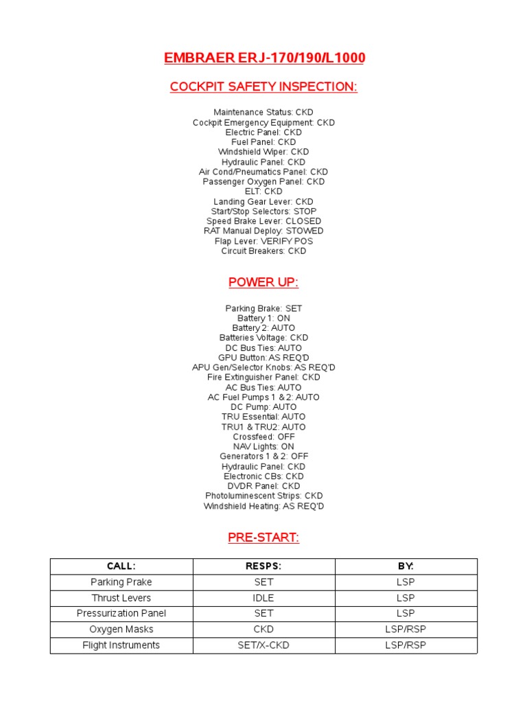Indrek Paal Embraer Checklist | PDF | Cockpit | Takeoff