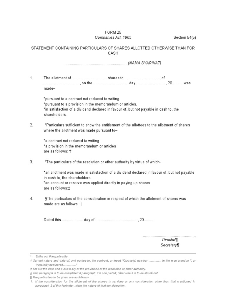 Form 25 Statement Containing Particulars of Shares Allotted Otherwise ...