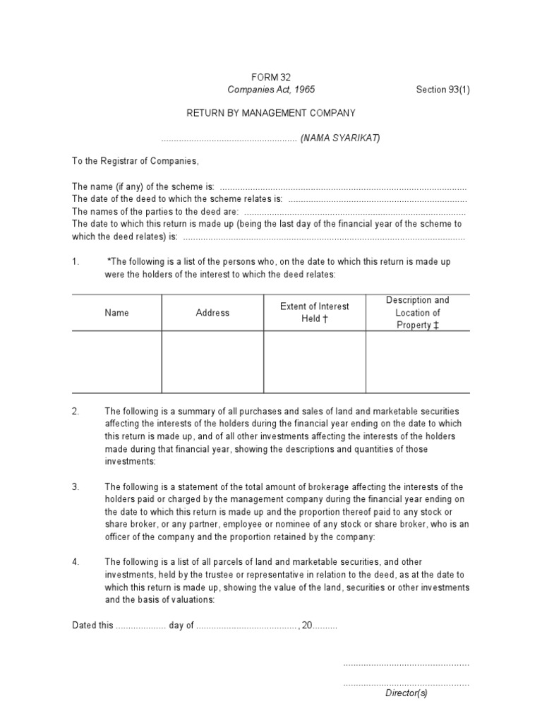 Form 32 Return by Management Company | Download Free PDF | Securities ...
