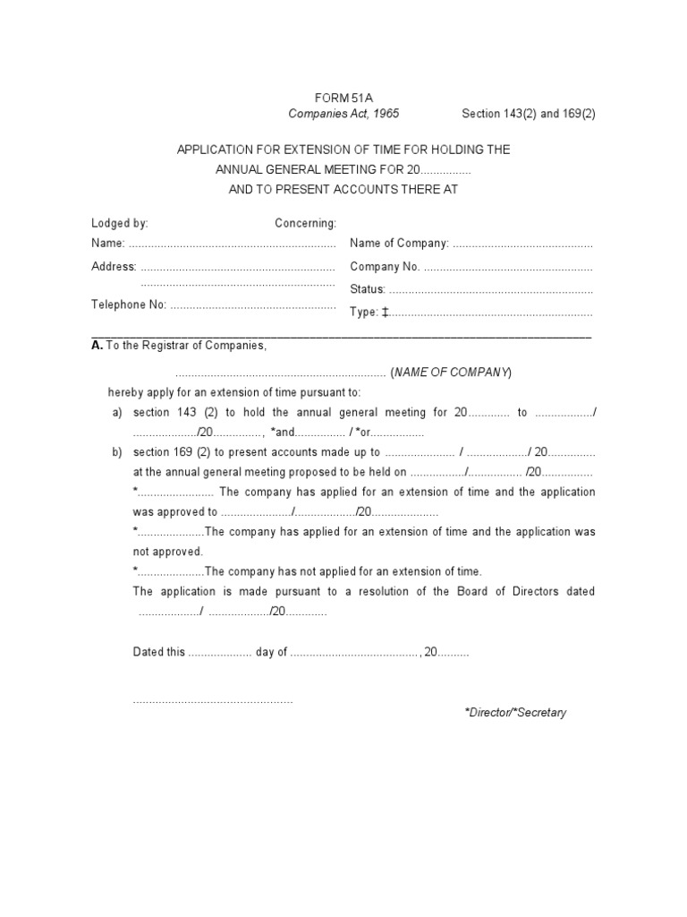 Form 51A Application For Extension of Time For Holding The Annual ...