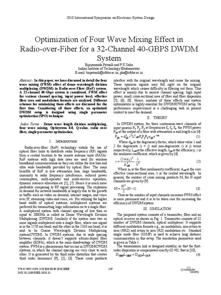 Optimization of Four Wave Mixing Effect in Radio-Over-Fiber For A 32 ...