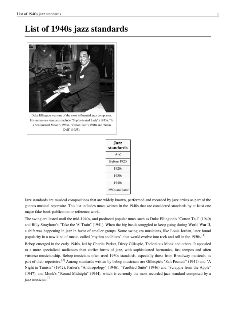 List of 1940s Jazz Standards | PDF | Musical Forms | Jazz